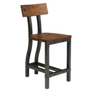 Fanny 24 Inch Counter Stool Chair, Plank Back, Faux Rivets, Rustic ...
