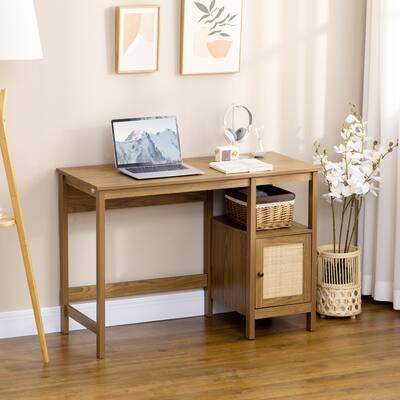 HOMCOM Small Computer Desk: Space-Saving, Storage Shelf & Rattan ...