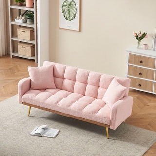 69inch Teddy Fleece Futon Sofa Bed, Convertible Sleeper Loveseat Sofa ...