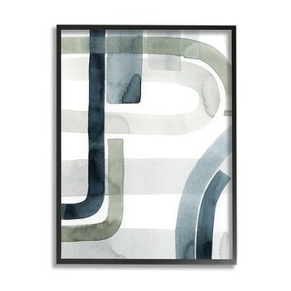Stupell Dark Blue Green Linework Abstract Swoop Design Framed Wall Art ...