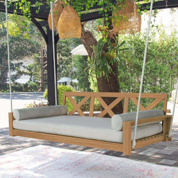 Cambridge Casual Logan Teak Wood Outdoor Swing Daybed with Cushion ...
