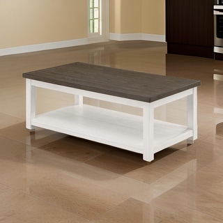 Mon 48 Inch Rectangular Coffee Table, Bottom Shelf, Brown Top, White ...