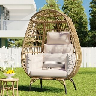 Rattan Egg-Shaped Chair with Cushion, Outdoor Large PE Rattan Egg ...
