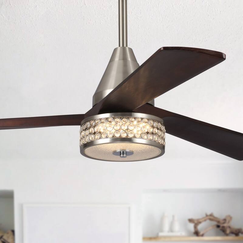 52" Walnut Wood 3-Blade Crystal LED Ceiling Fan with Remote - On Sale ...
