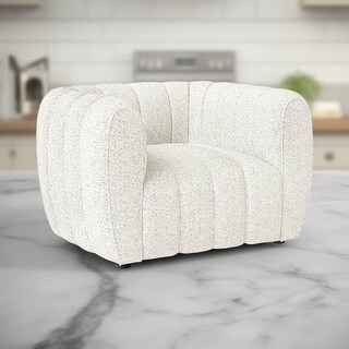 Hery Accent Chair, White Channel Tufted Boucle, Curved Low Back - Bed ...