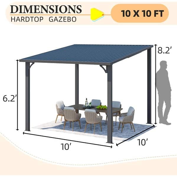 AECOJOY Hardtop Gazebo Outdoor Metal Lean to Pergola Galvanized Steel ...