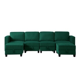 Symmetrical Modular Sofa with Ottoman 116'' Square Arm Sectional Sofa U ...
