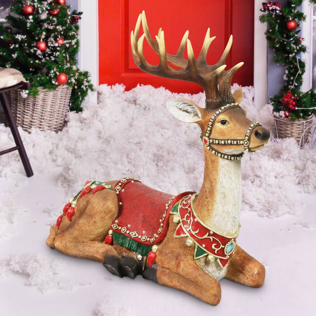 Exhart Hand Painted Christmas Reindeer Statue with LED Lights on a ...
