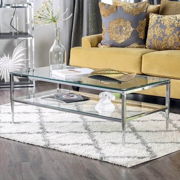 Luch Contemporary 48 inch Glass and Metal 1 Shelf Coffee Table by Furniture of America On Sale Bed Bath Beyond 11138006