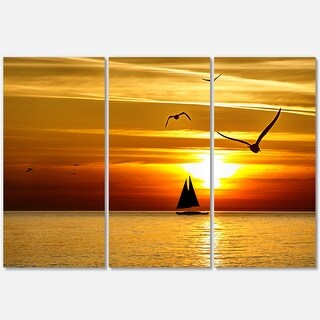 Bright Yellow Beach with Birds - Large Seashore Metal Wall At - 36Wx28H ...