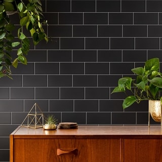 Merola Tile Crown Heights Matte Black 3" x 6" Ceramic Wall Tile - Bed ...