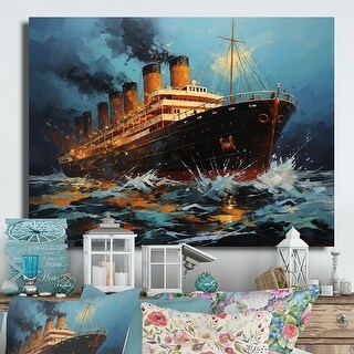 Designart "Boat Titanic Collage Interwoven II" Transportation Large ...