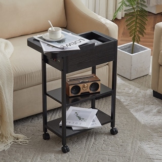 Slim Side Table with Charging Station and Wheels, Rolling End Table ...