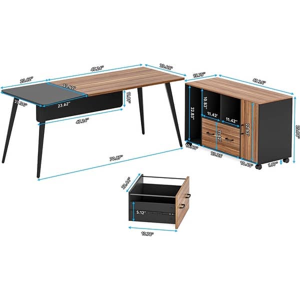 Executive Desk L Shape Office Desk with Drawer File Cabinet - Bed Bath ...