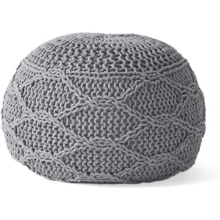 Morven Knitted Round Pouf - Cotton - Gray - Bed Bath & Beyond - 43791212