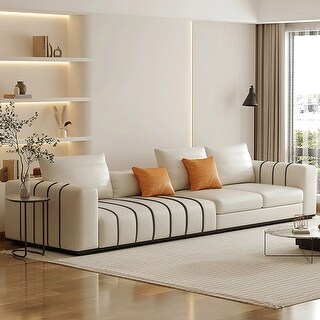 118'' Cream Piano-Patterned Three-Seater Sofa - Bed Bath & Beyond ...