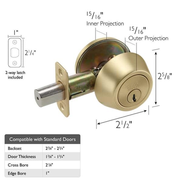 Design House Single Cylinder 2-Way Round Corner Deadbolt with Latch ...