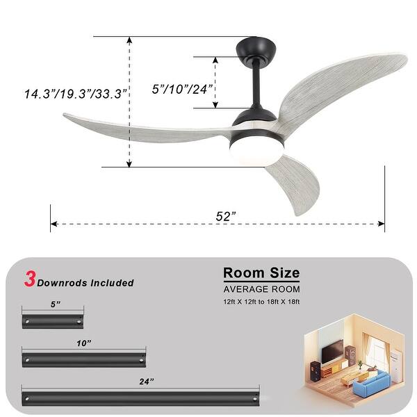 52" Ceiling Fan with Light and Remote,LED Dimmable,Reversible Airflow ...
