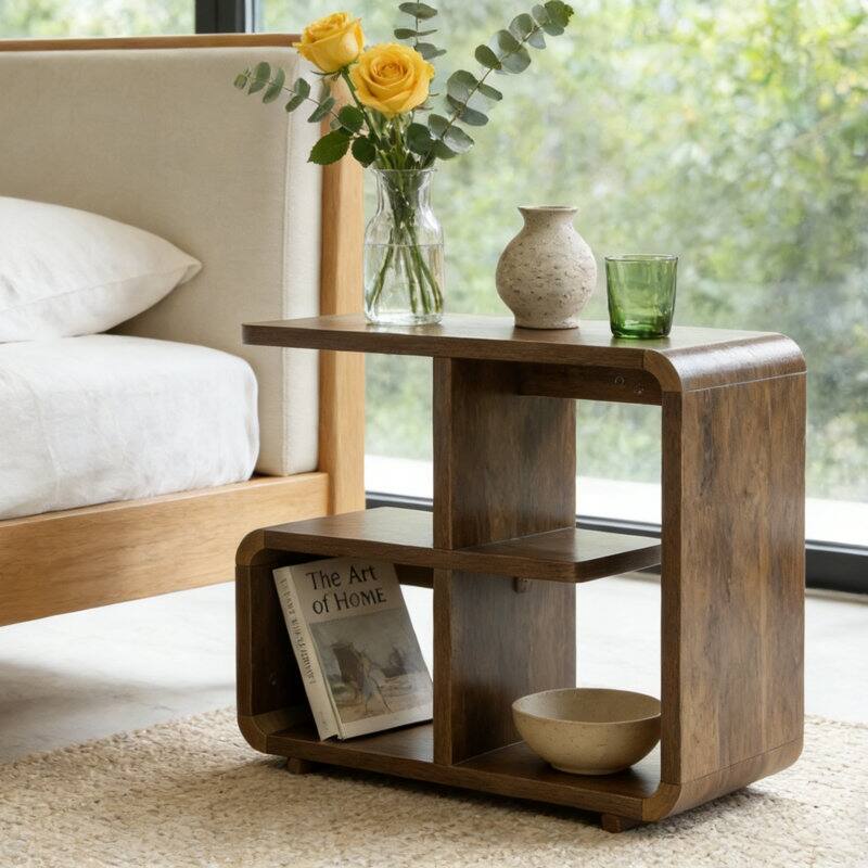 25.59'' Side Table, Wooden End Table, Nightstand With Storage Shelves ...