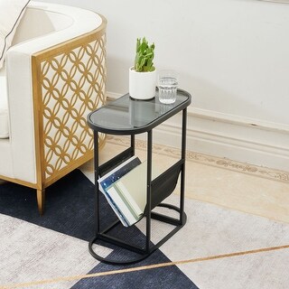 Oval End Table with Fabric Storage, Livingroom Sofa Side Table ...