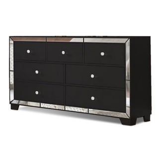 Eli 57 Inch Deluxe 7 Drawer Dresser, Mirrored Trim, Wood Frame, Black ...