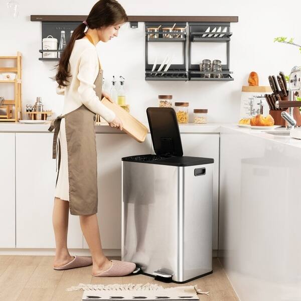 Dual 8-Gallon Step Trash Can Recycle Bin Food Waste Kitchen Compost ...