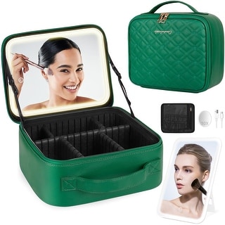 Makeup Bag with Lighted Mirror, Travel Make up Train Case with ...