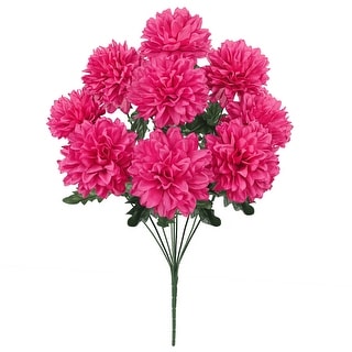 Set of 2 Hot Pink Artificial Ball Mum Pom Pom Flower Stem Bush Bouquet ...