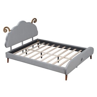 Platform Bed Full Size Upholstered Bed wGray Sheep-shaped Headboard ...