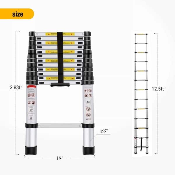 12.5FT Extension 12-Step Aluminum Stretchable Ladder - Bed Bath ...