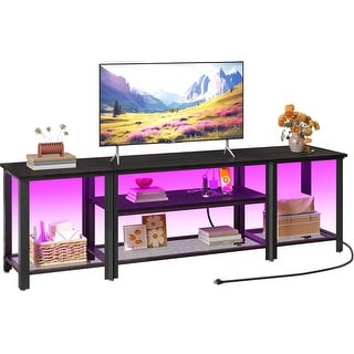 TV Stand with RGB Lights & Power Outlets - Modern Open Grid Design with ...
