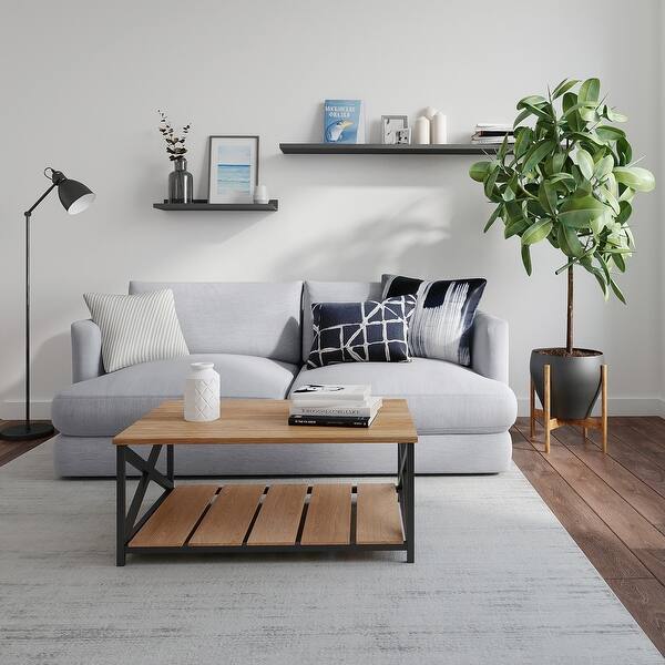 Sullivan Rustic Industrial Coffee Table with Slatted Shelf - Bed Bath ...