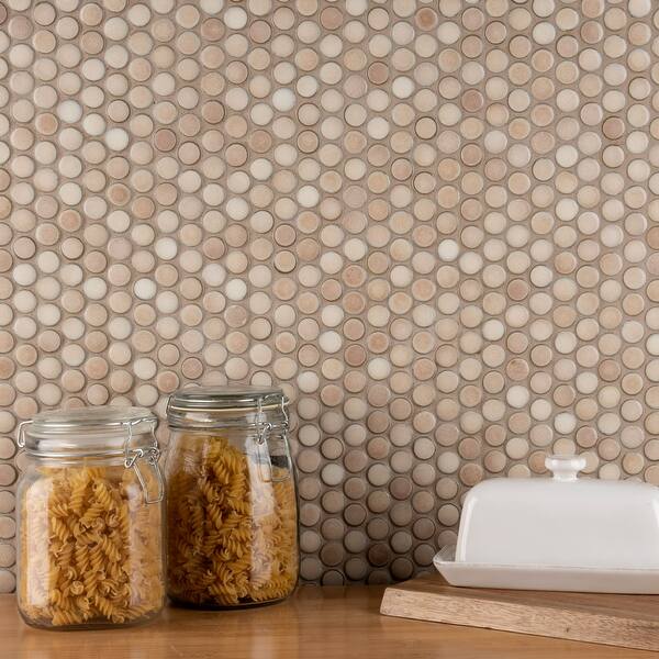 Merola Tile Hudson Penny Round Truffle 11-7/8" x 12 5/8" Porcelain ...