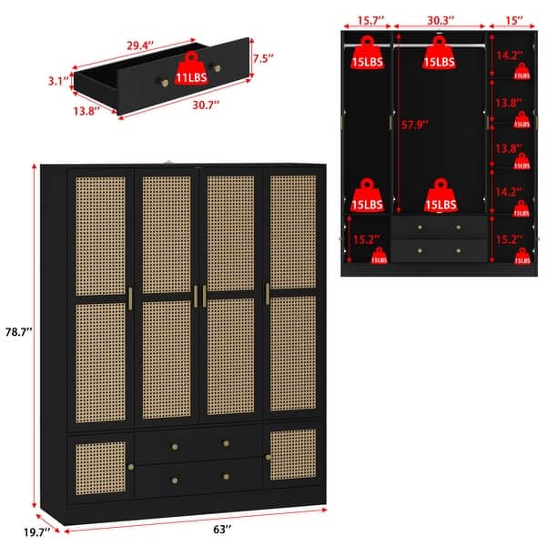 Rustic Hall Tree with Rattan Doors - High-Quality Storage Armoire - Bed ...