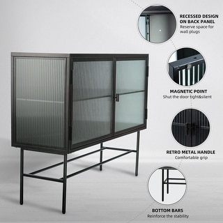 Fluted Glass Cabinet with 2 Fluted Glass Doors & Detachable Shelves ...