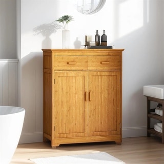 Bamboo Bathroom Storage Cabinet w/ Drawers, 2 Doors&Adjustable Shelves ...
