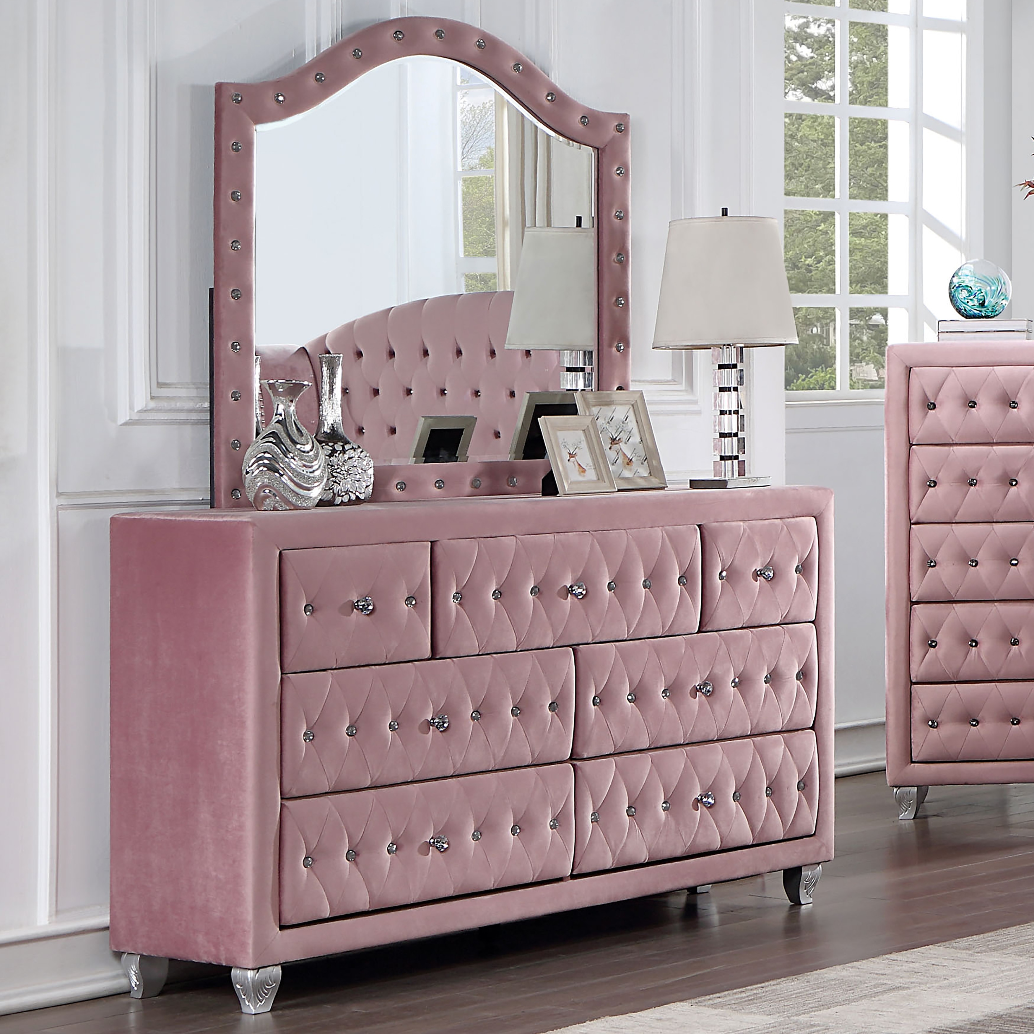 Pink and grey dresser store
