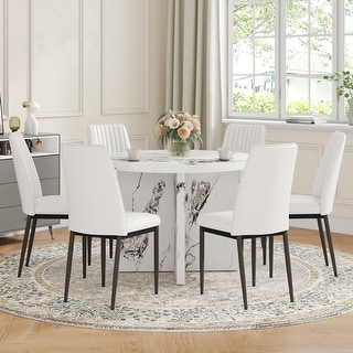 Modern 7-Piece Round Dining Table Set with Round Table and 6 ...