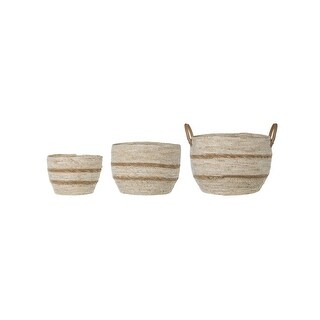Maize Baskets with Leather Handle - 13.0"L x 13.0"W x 11.0"H - Bed Bath ...