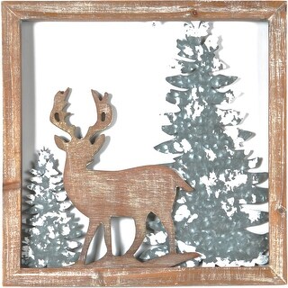 Wooden Deer Against Metal Trees In Wooden Frame Wall Decor - Bed Bath ...