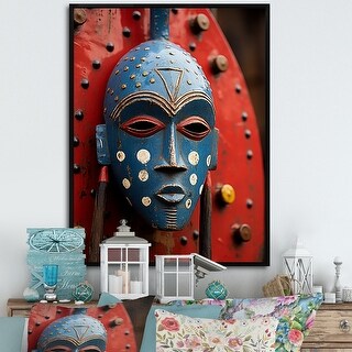 Designart "African Festive Ritual Mask I" African Mask Blue Wall Decor ...