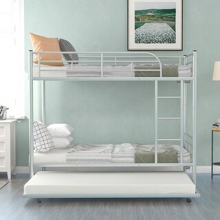 Twin-Over-Twin Metal Bunk Bed With Trundle,Can be Divided into 2 Beds ...