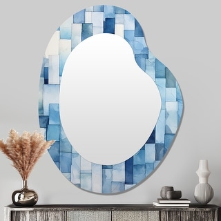White And Blue Scandinavian Tiles VI - Abstract Tile Wall Mirror ...
