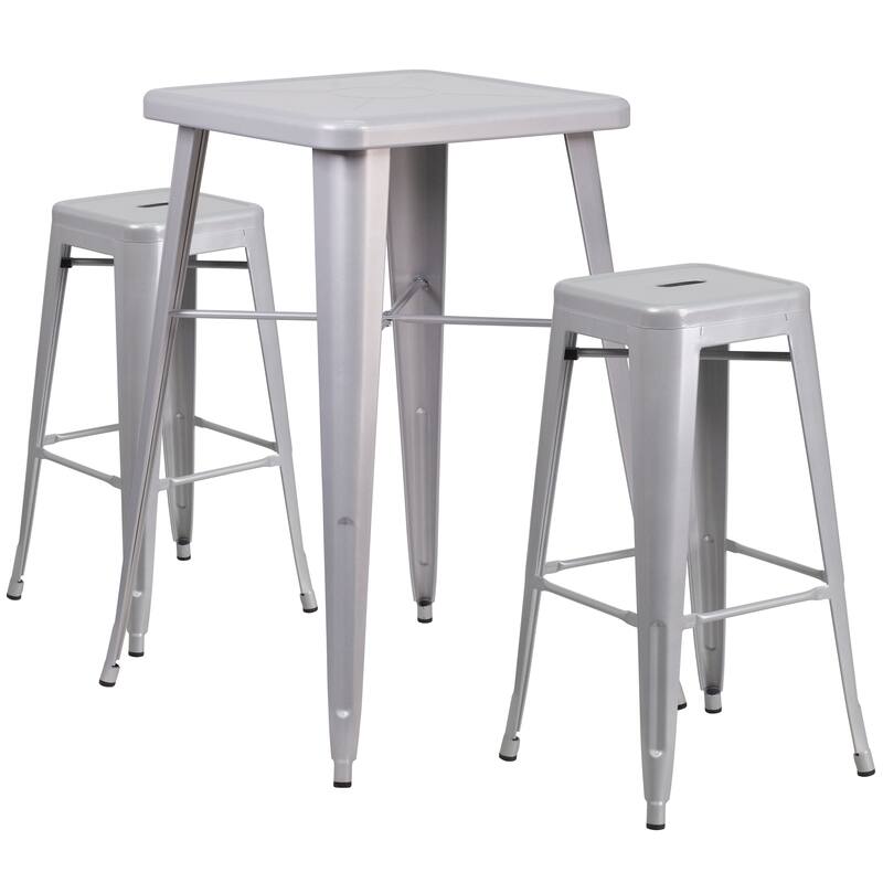 23.75-inch Square Metal Indoor-Outdoor Bar Table Set - 27.75"W x 27.75 ...