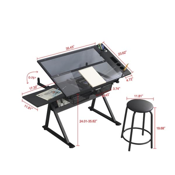Adjustable Tempered Glass Drafting Printing Table - Bed Bath & Beyond - 36917577