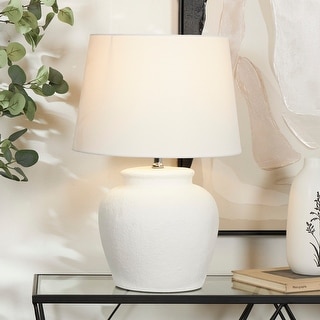 White Cement Stone Pot Inspired Room Table Lamp with Textured Exterior ...