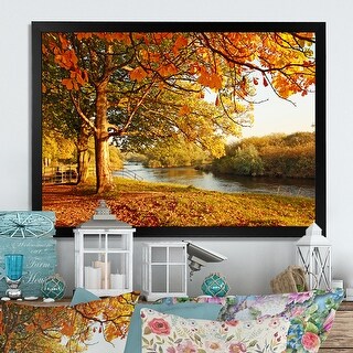 Designart "Yellow Autumn Artistic Forest By The Lake II" Traditional ...