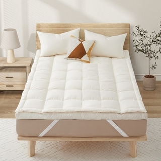 3 Inch Organic Cotton Goose Feather Bed Mattress Topper with Elastic ...