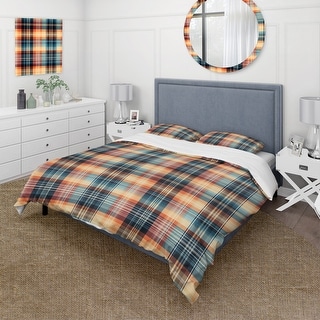 Designart "Heritage Tribute Plaid Pattern" Orange Plaid Bedding Set ...