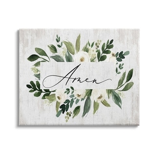 Stupell Amen Text Green Botanical Foliage White Florals Distressed ...